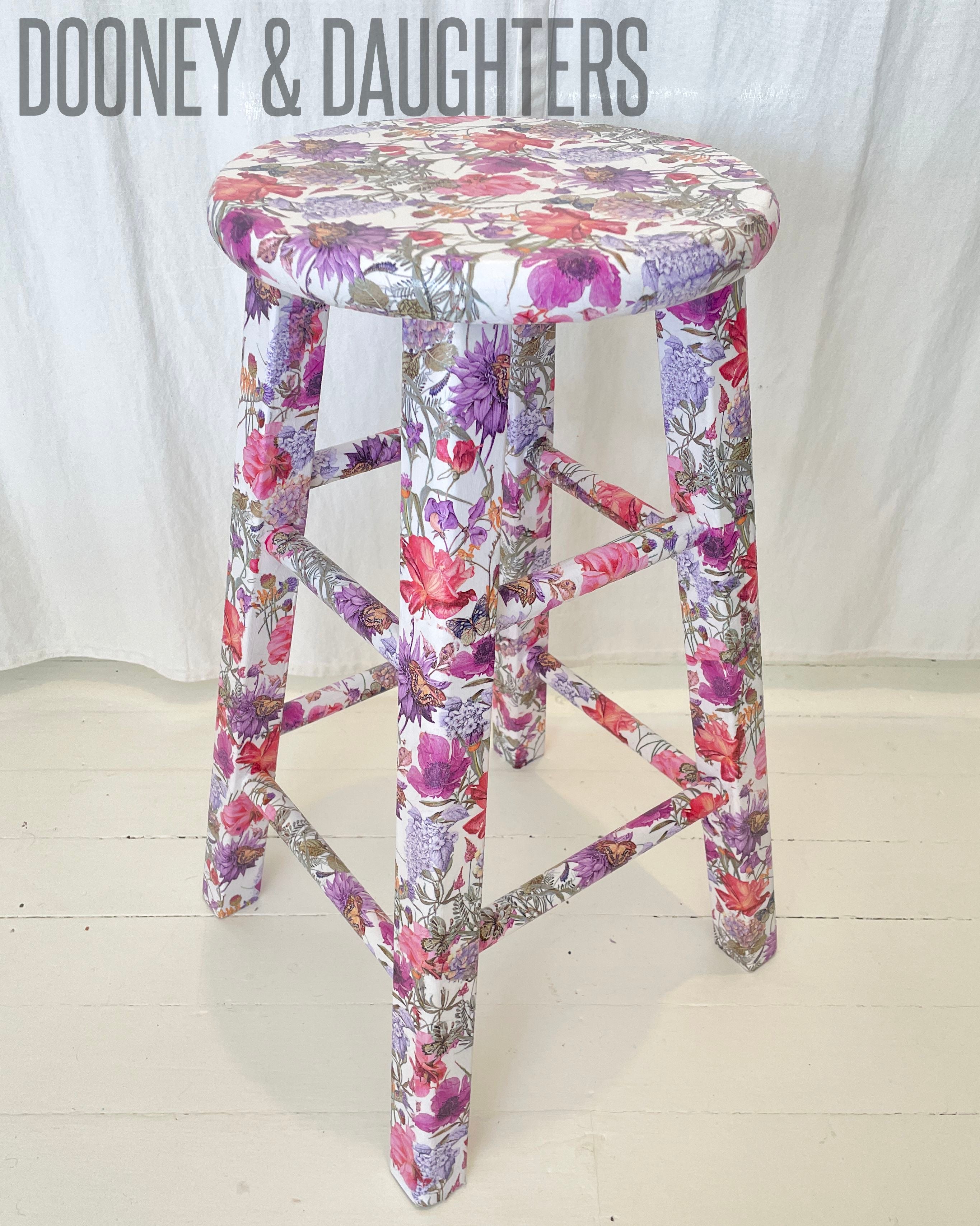 Floral Decoupaged Stool | Hand Painted | Dooney & Daughters