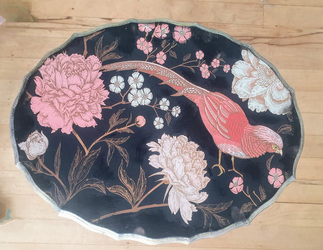 Pheasants Floral Table | Hand Painted | Dooney & Daughters