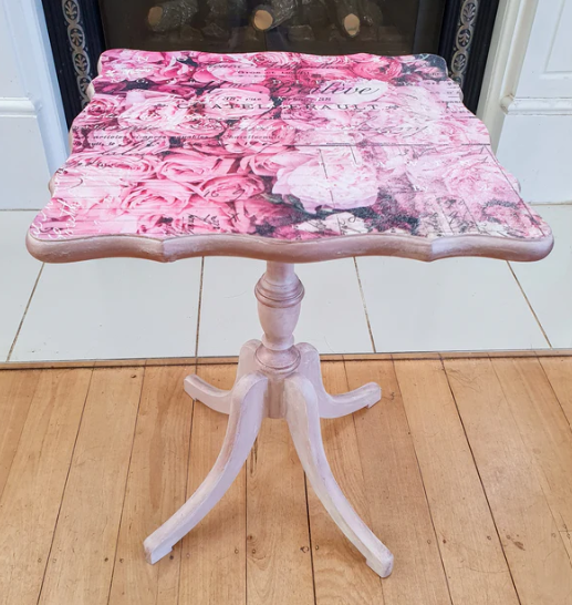 Pink Roses Pedestal Table | Hand Painted | Dooney & Daughters