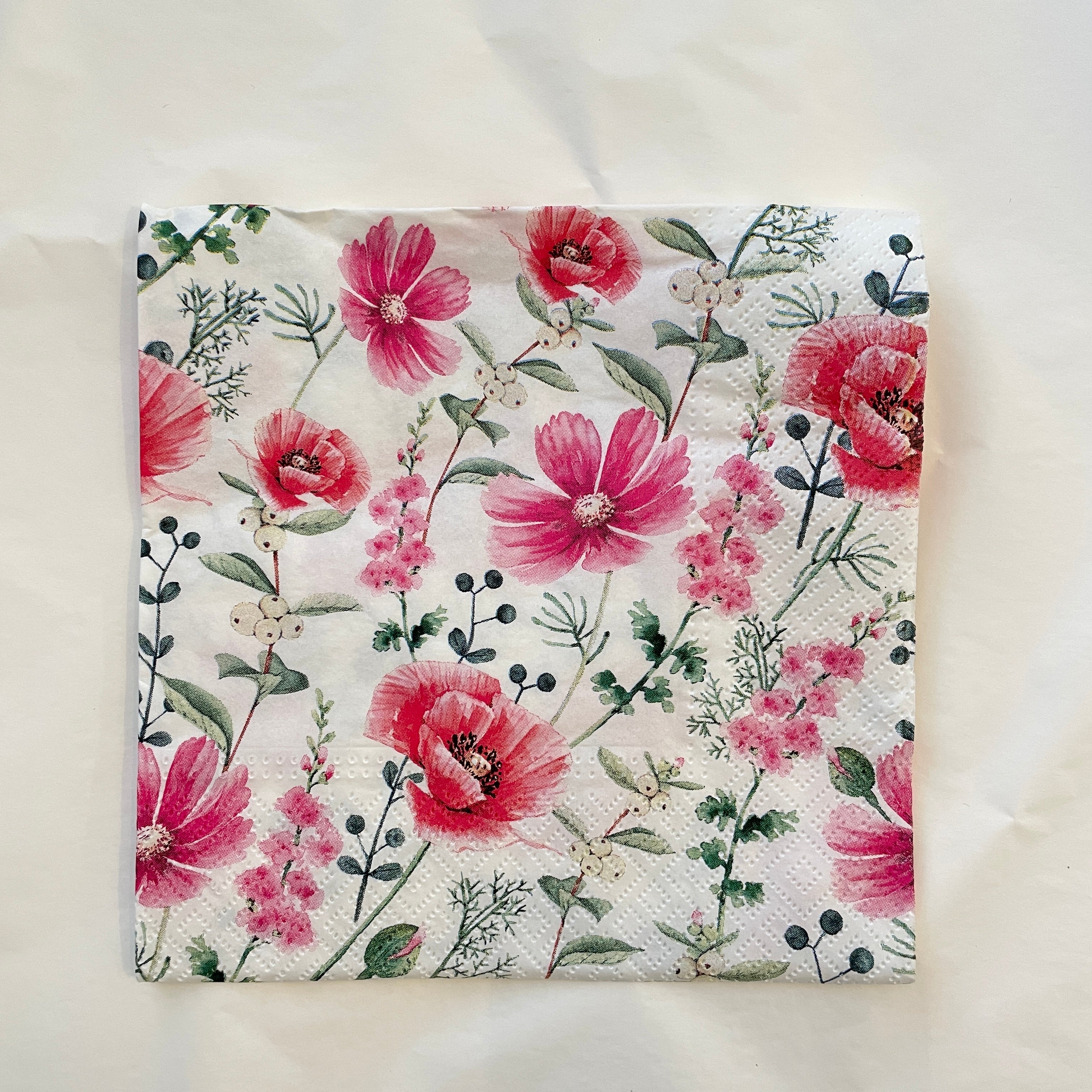 Raspberry Flower Napkin | Decoupage Napkin | Dooney & Daughters