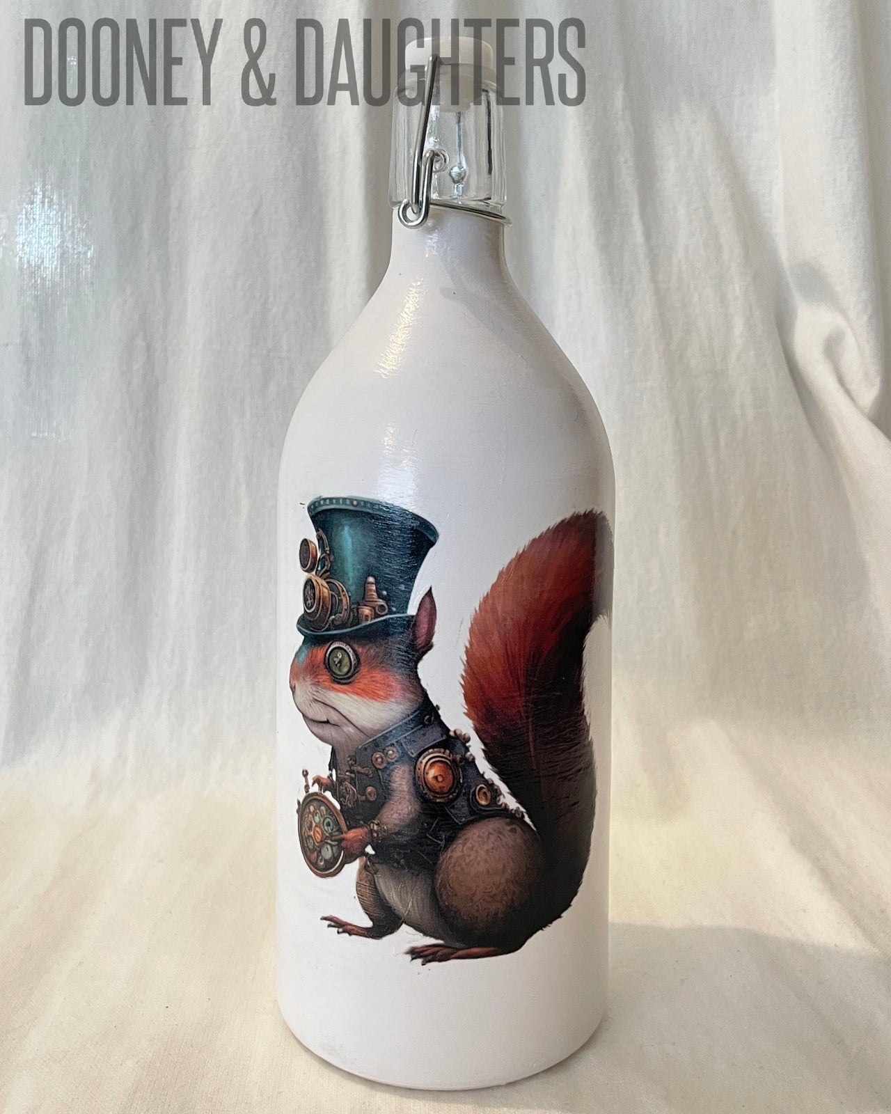 Steampunk Squirrel Bottle | Decoupaged Bottle | Dooney & Daughters