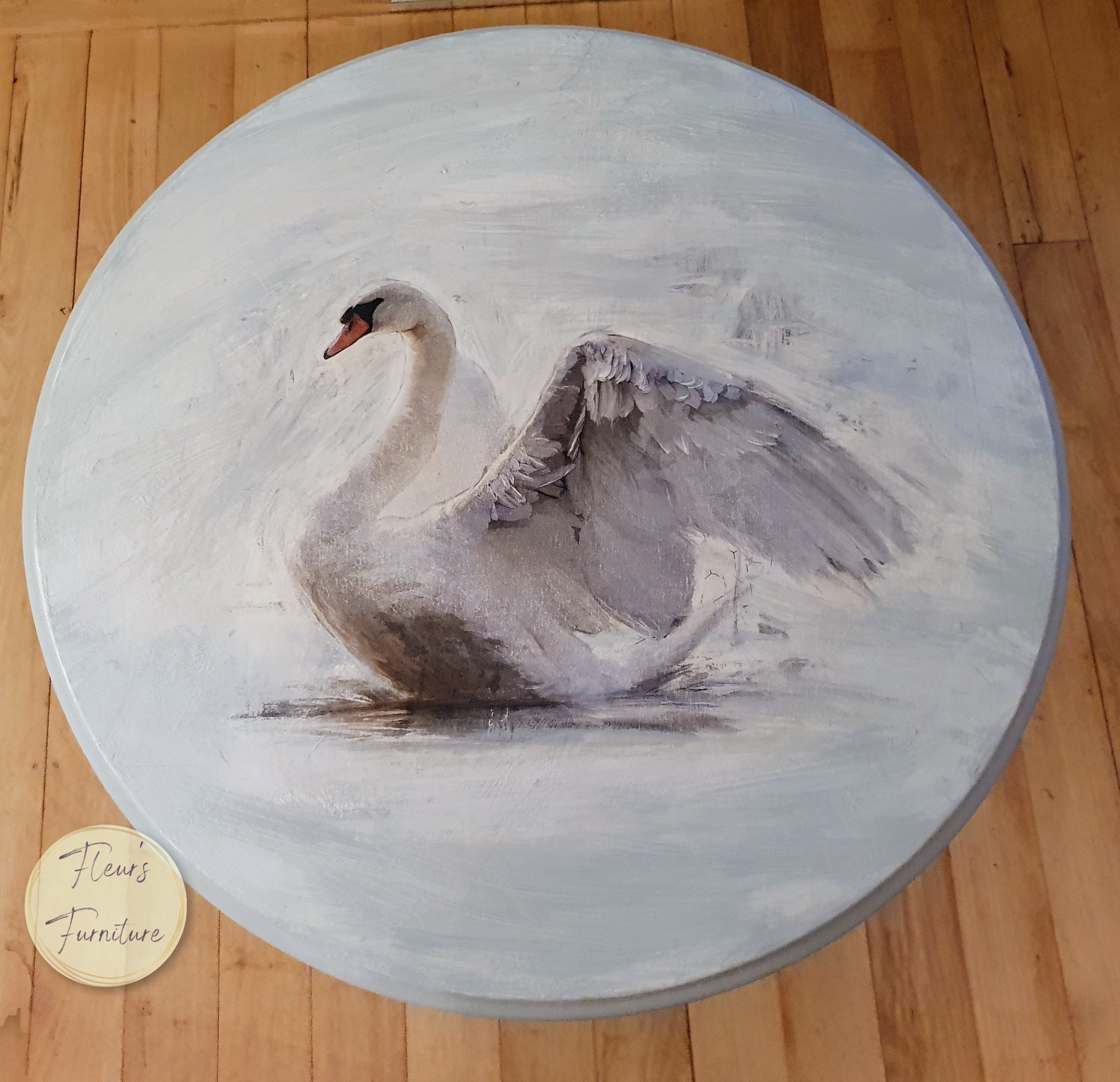 White Swan Round Table | Hand Painted | Dooney & Daughters